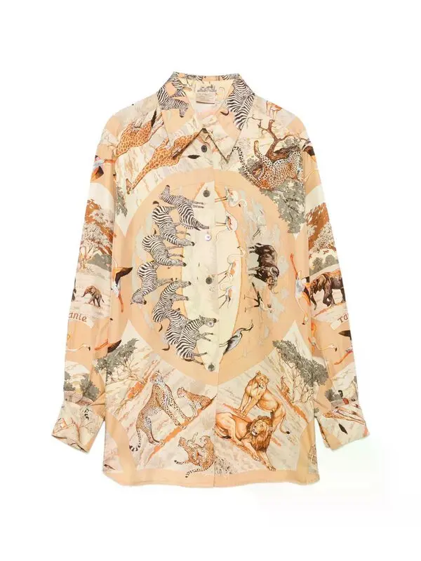 Hermès 1990s Animal Print Silk Shirt