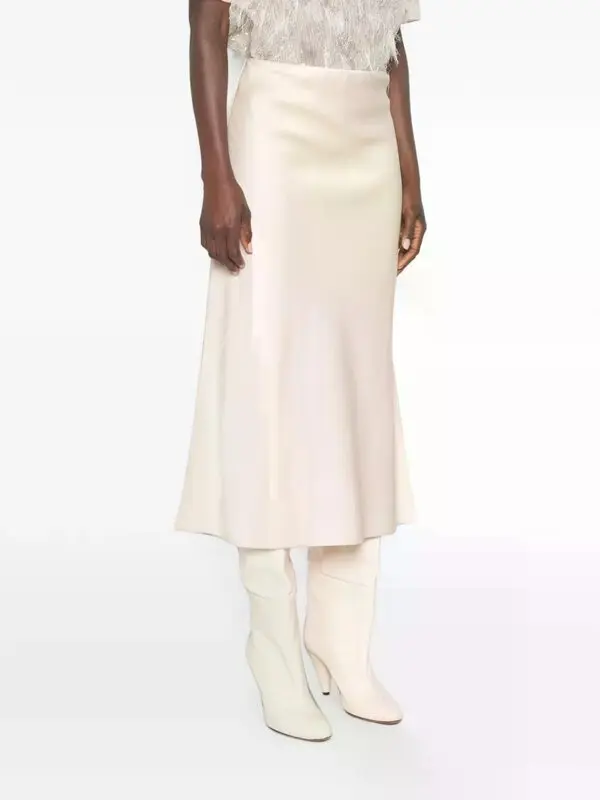 Brunello Cucinelli Satin Finish Side Slit Midi Skirt - Neutrals
