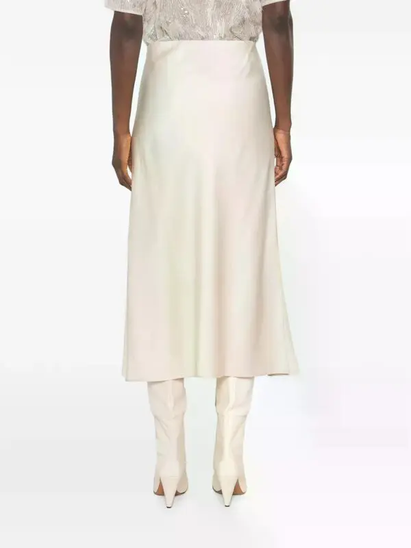 Brunello Cucinelli Satin Finish Side Slit Midi Skirt - Neutrals