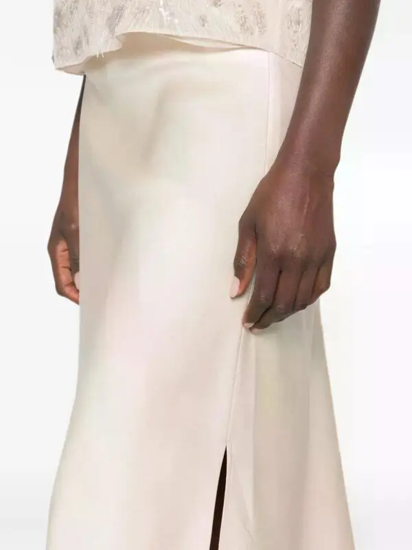 Brunello Cucinelli Satin Finish Side Slit Midi Skirt - Neutrals