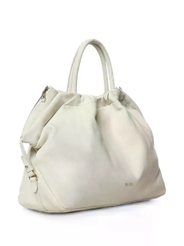 BIASIA Grained Leather Handbag With Logo Detail - Neutrals