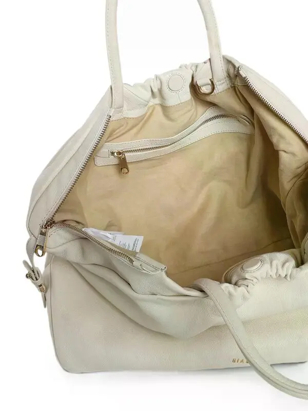 BIASIA Grained Leather Handbag With Logo Detail - Neutrals