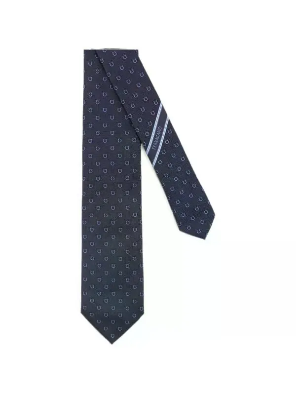 FERRAGAMO Gancini Jacquard Silk Tie - Blue