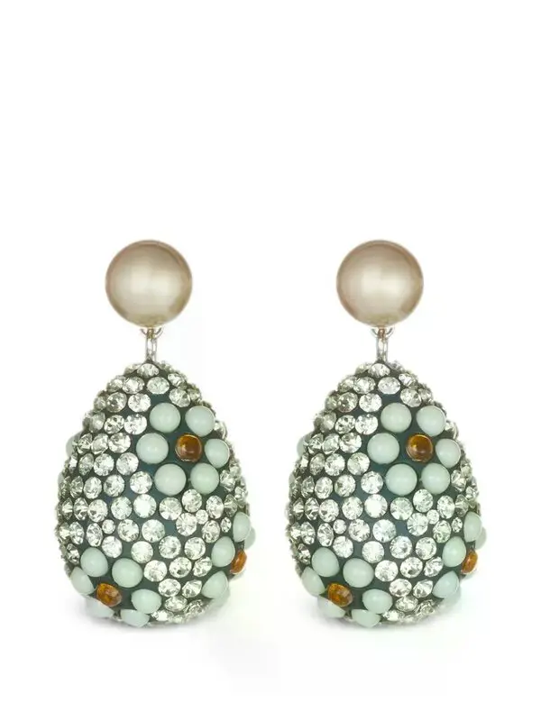 Tory Burch Crystal And Faux Pearl Drop Earrings - Green