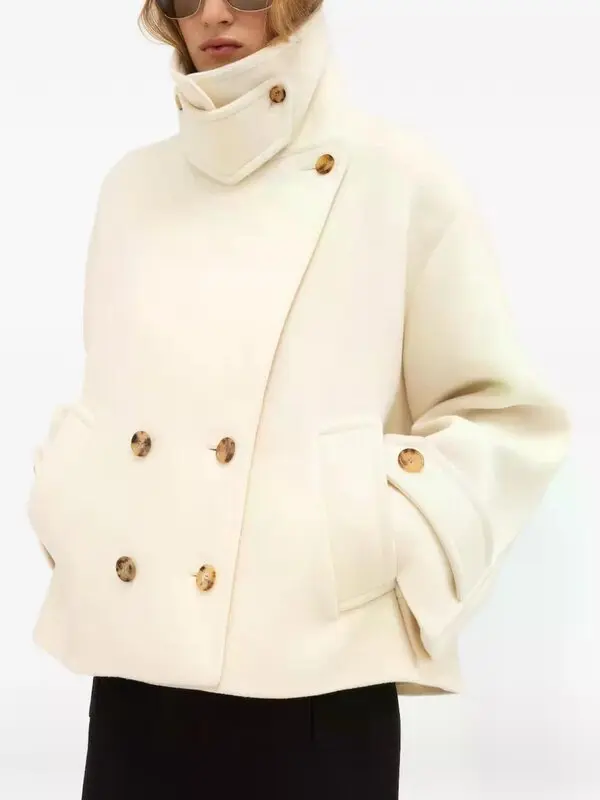 Chloé Double-breasted High-neck Coat - Neutrals