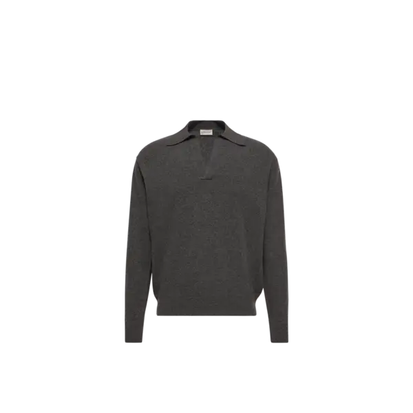 Moncler Wool & Cashmere Long Sleeve Polo Shirt - Grey