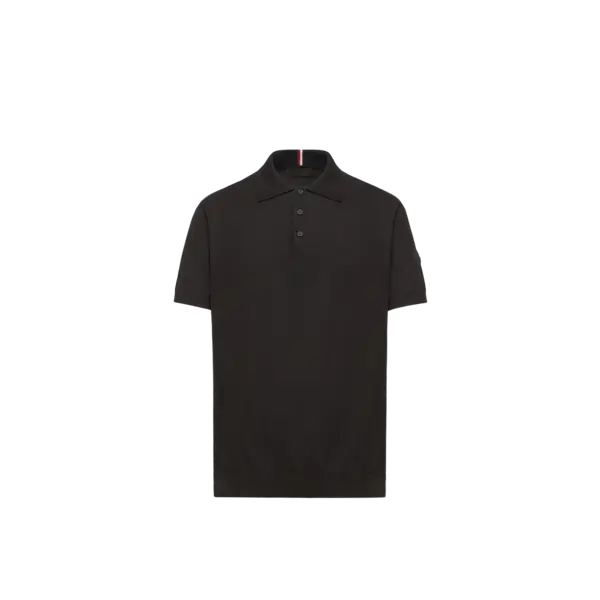 Moncler Logo Cotton Knit Polo - Black