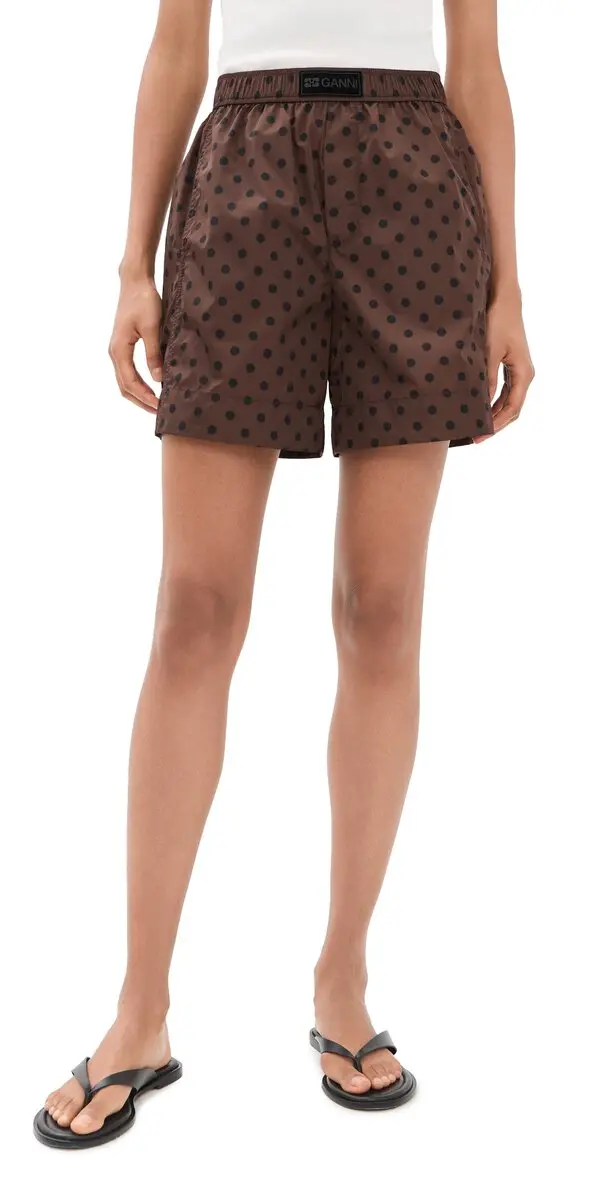 GANNI Printed Flyweight Nylon Boxer Shorts - Chicory Coffee