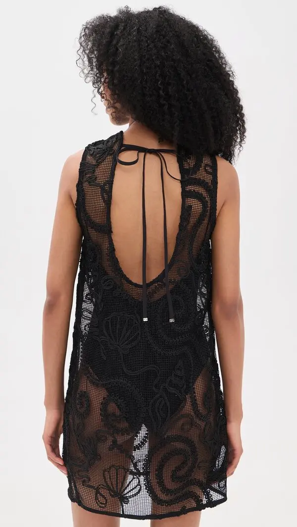 GANNI Embroidered Net Boxy Mini Dress