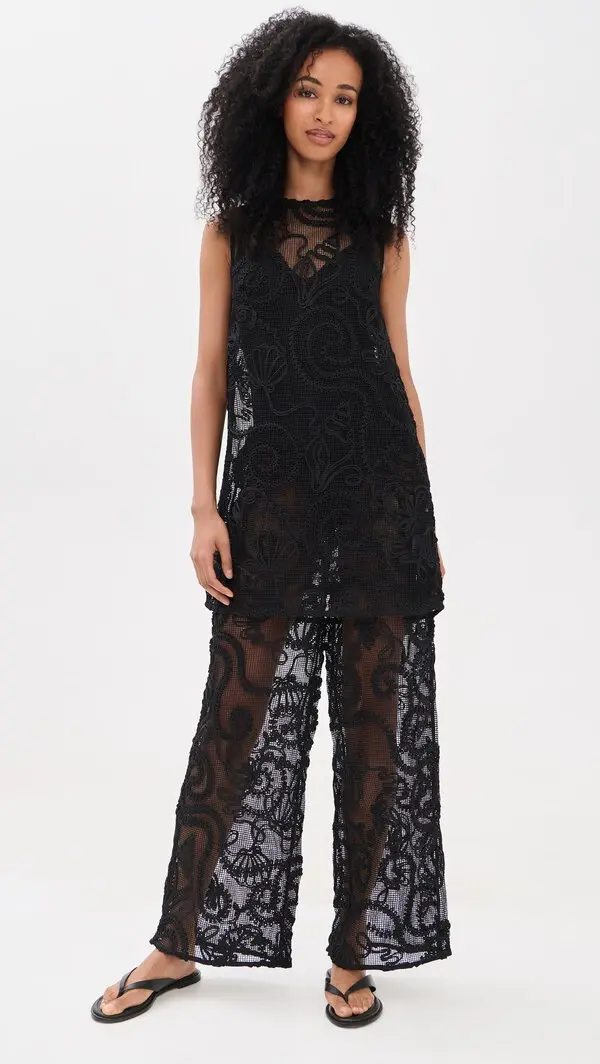 GANNI Embroidered Net Boxy Mini Dress