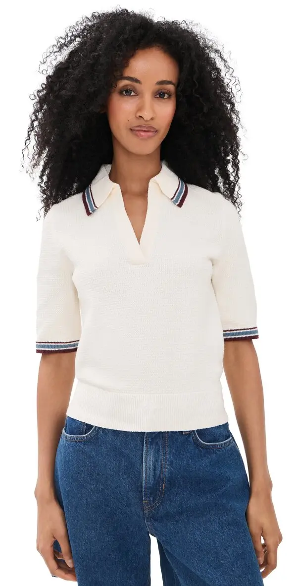 Veronica Beard Quinelle Knit Polo - Ecru