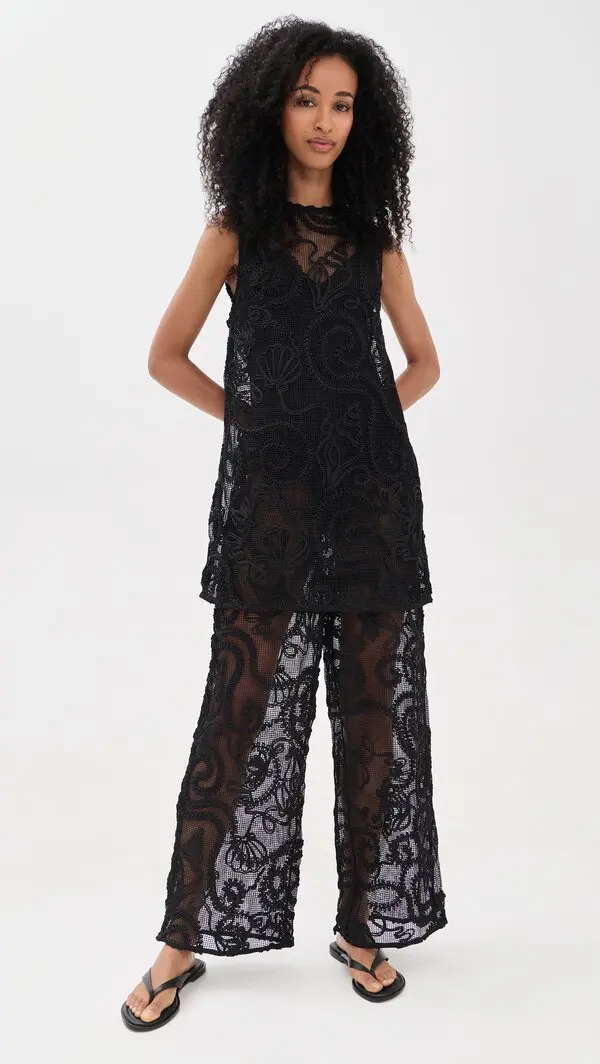 GANNI Embroidered Net Tie Trousers