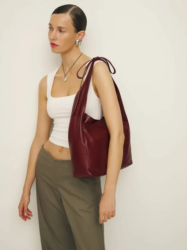 REFORMATION Medium Vittoria Tote Bag Leather - Red