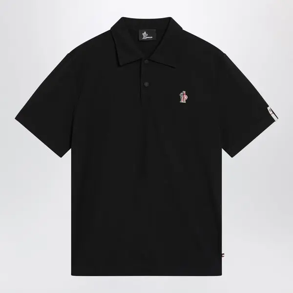 Moncler Polo Shirt With Logo Patch - Black