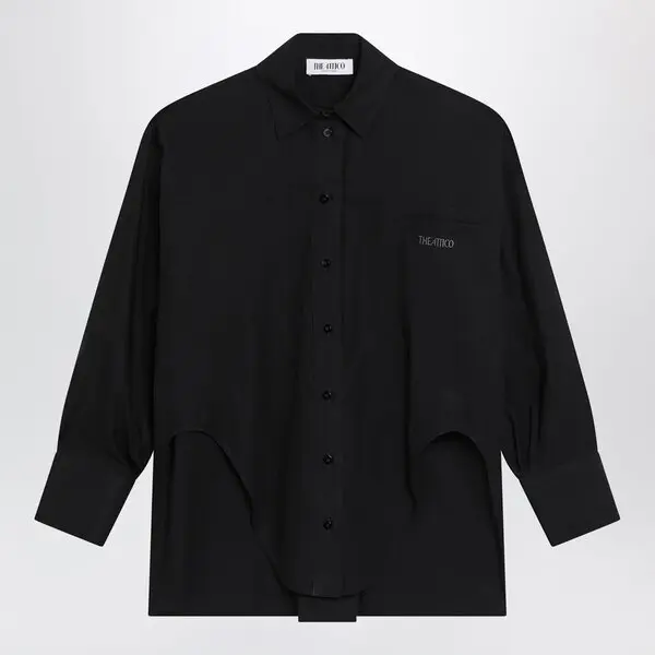 Attico Cotton Poplin Shirt With Embroidered Logo - Black