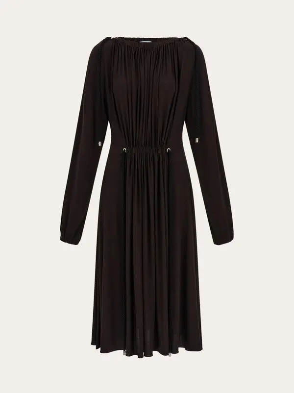 FERRAGAMO Viscose Dress With Gathered Detailing - Brown