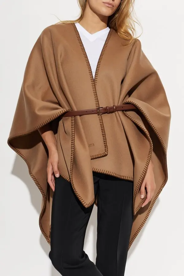 Max Mara Wool Poncho With Belt 'colomba