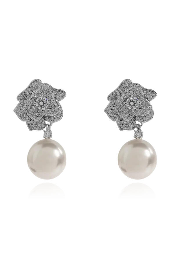SELF-PORTRAIT Earrings With Shimmering Crystals - Silver