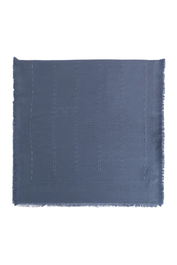 FERRAGAMO Wool Scarf With Logo - Blue