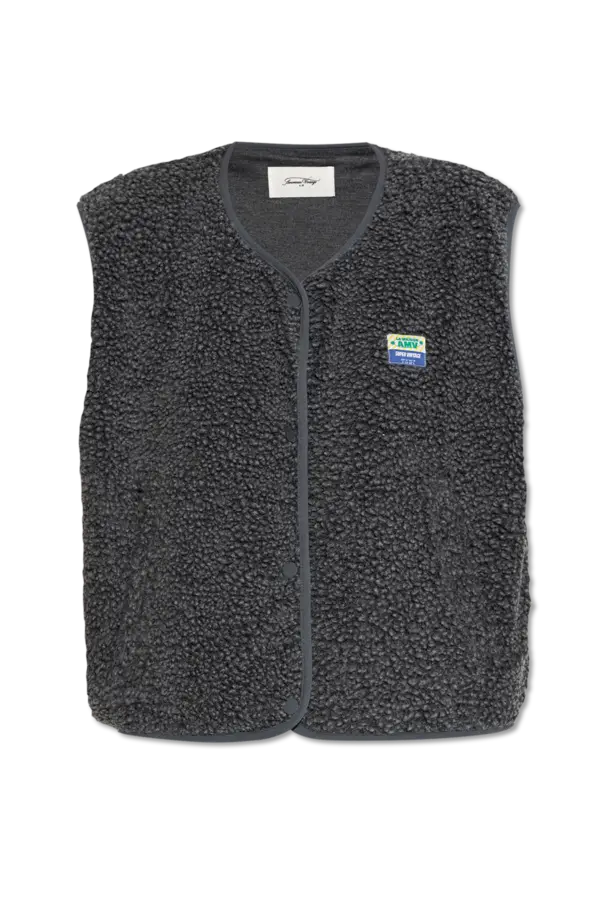 American Vintage Furry Vest With Logo Patch - Grey