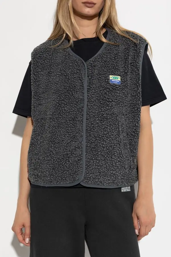American Vintage Furry Vest With Logo Patch