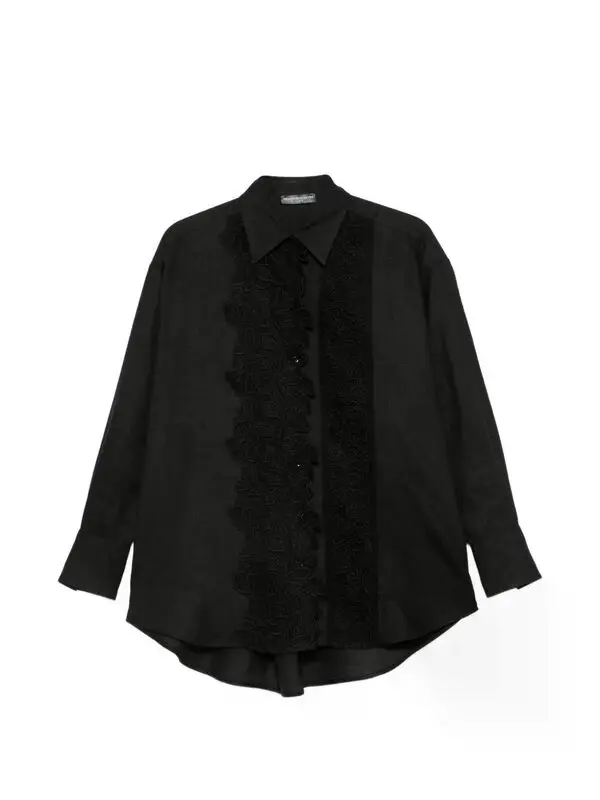 Ermanno Scervino Lace-embroidered Linen Shirt - Black