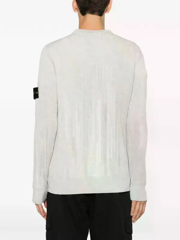 Stone Island Logo Patch Ribbed Knit Sweater - Grey