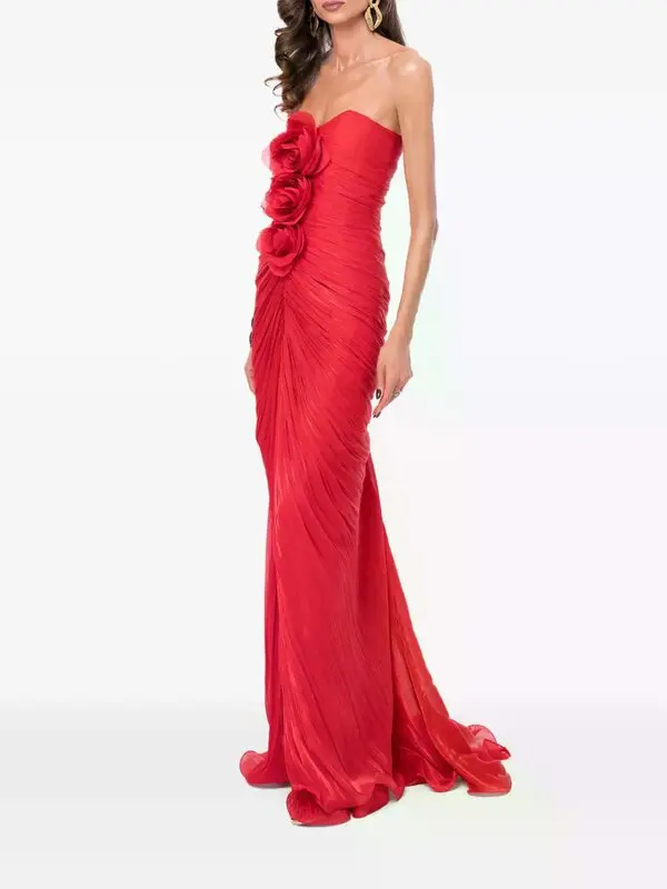 ANA RADU Floral Appliqué Ruched Maxi Dress