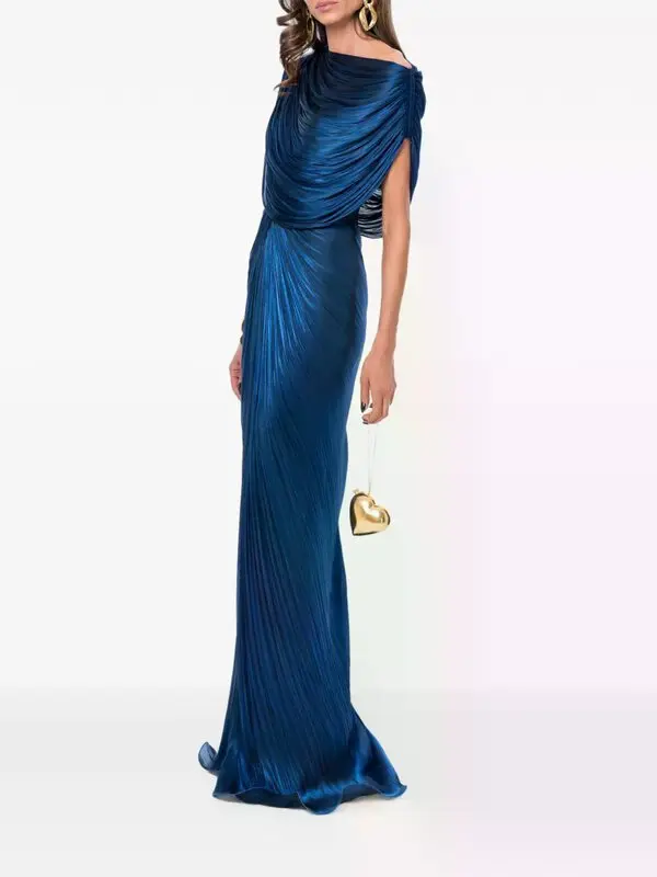 ANA RADU Draped Plissé-effect Maxi Dress