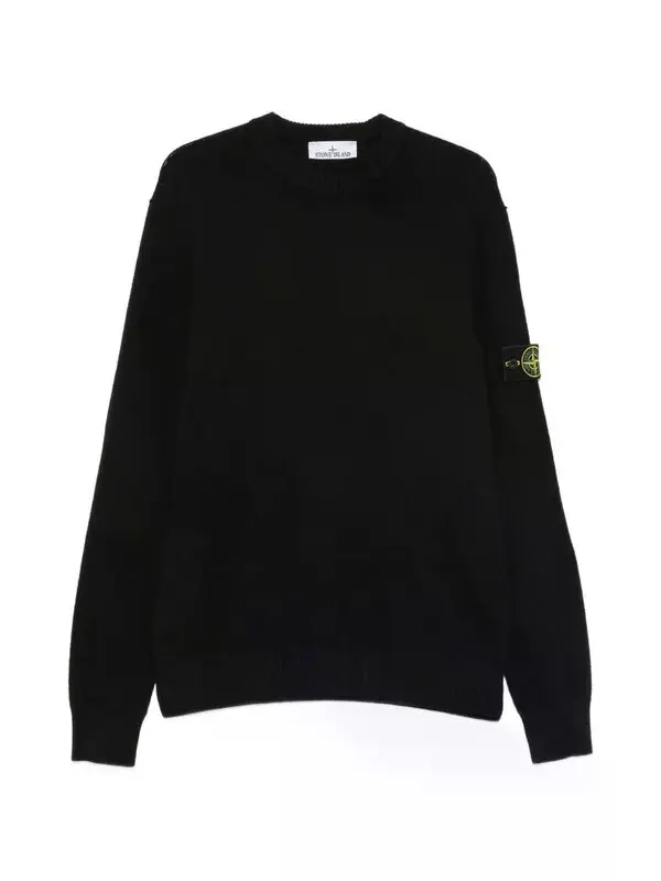Stone Island Logo Patch Crew Neck Sweater - Black