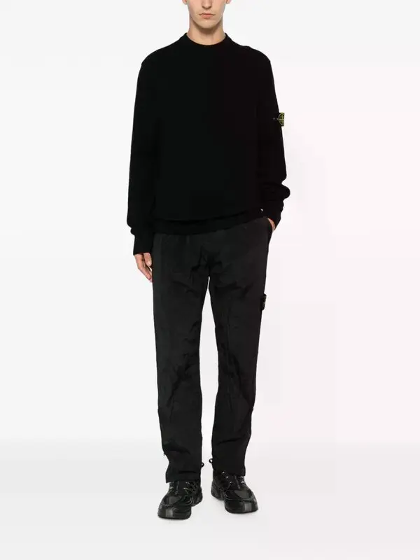 Stone Island Logo Patch Crew Neck Sweater - Black