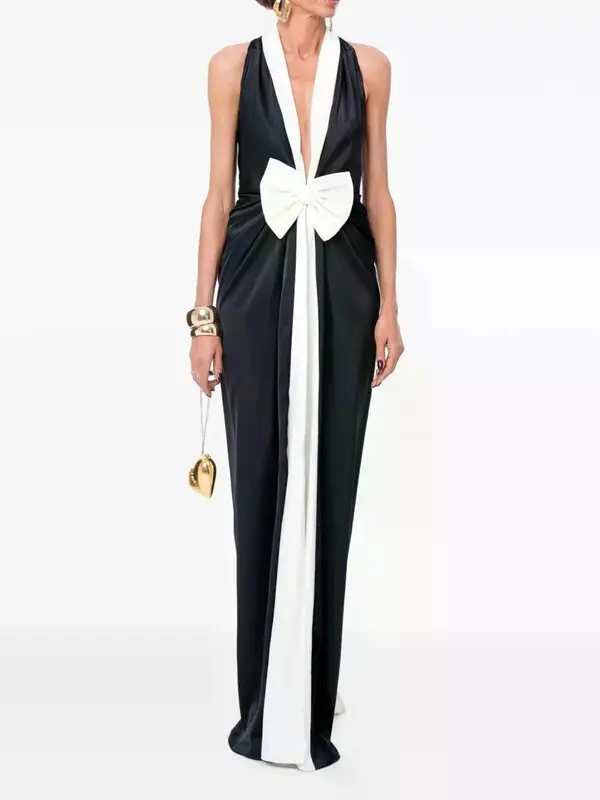 ANA RADU Halterneck Maxi Dress With Bow Detail - Black