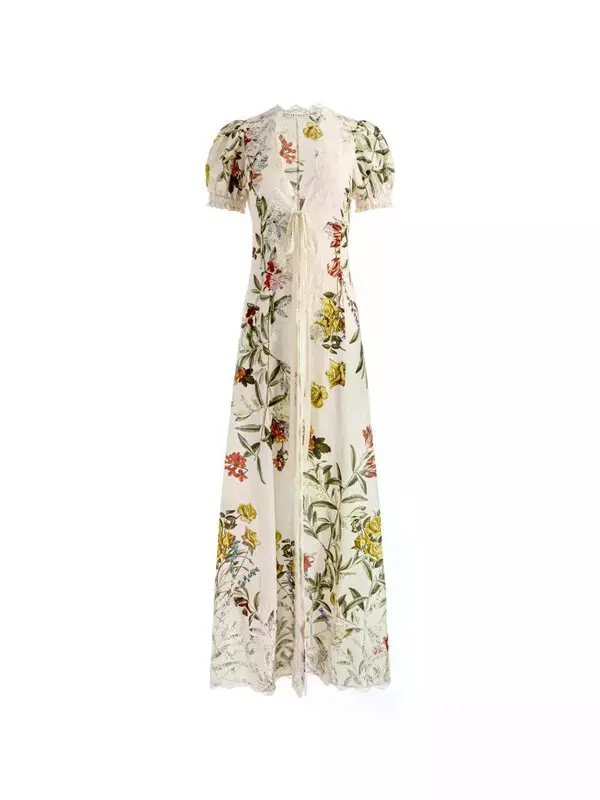 Alice + Olivia Ingrid Lace-trim Floral-print Robe-style Blouse - Neutrals