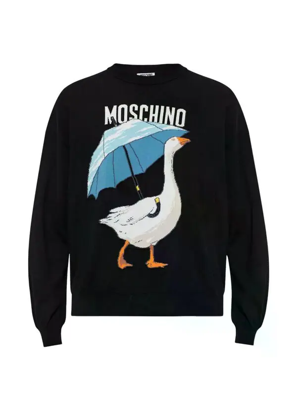 Moschino Goose-intarsia Crew-neck Sweater - Black