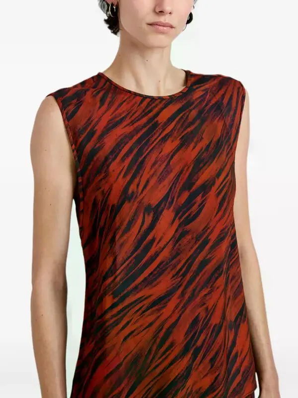 Proenza Schouler White Label Megan Abstract Brush Stroke Print Sleeveless Twill Top - Red