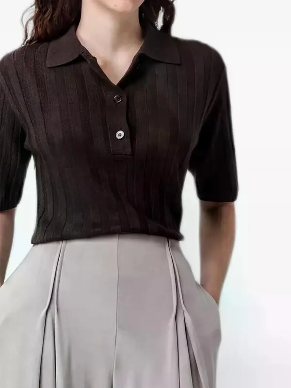 Max Mara Ribbed Knit Polo Shirt - Brown
