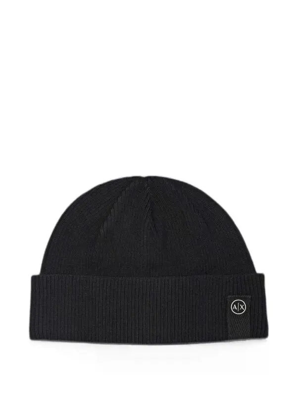 Emporio Armani Logo-patch Ribbed Beanie Hat - Black