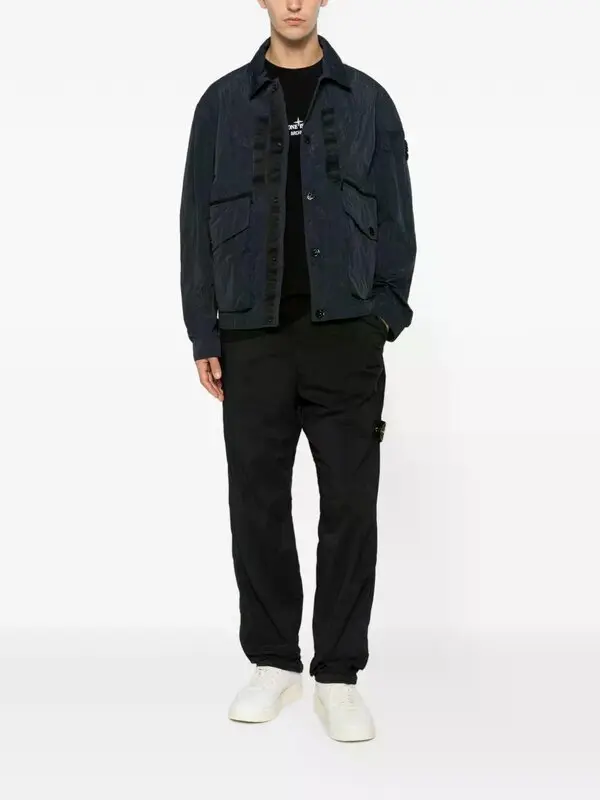 Stone Island Logo Patch Crinkled Finish Jacket - Blue