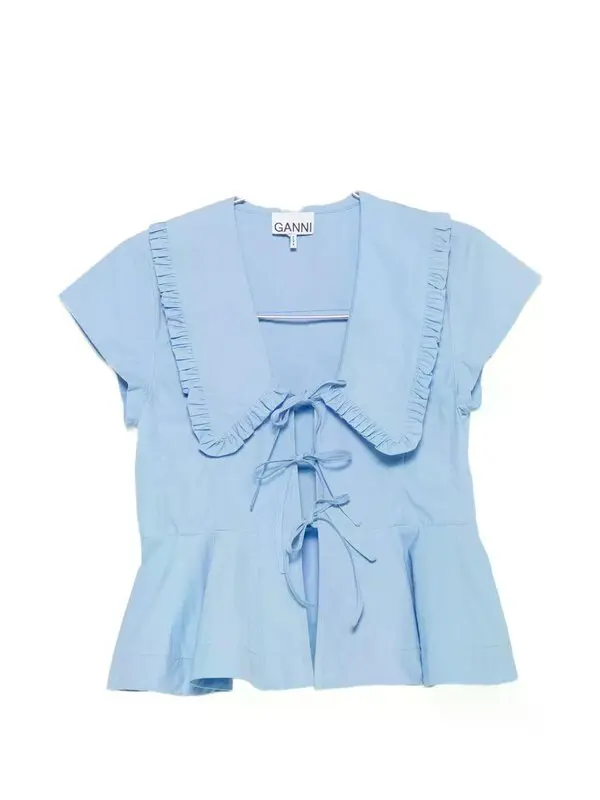 GANNI Ruffled Peplum Blouse - Blue