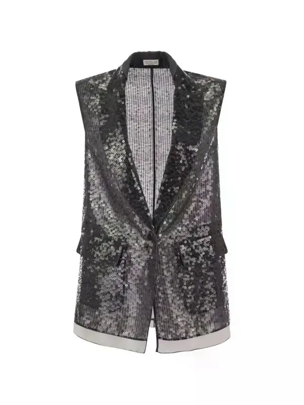Brunello Cucinelli Sequin-embellished Silk Gilet - Silver