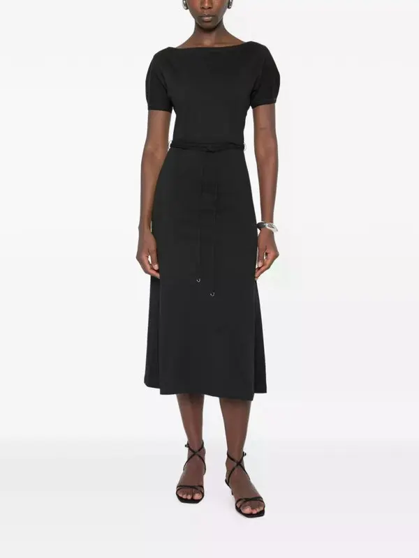 LEMAIRE Belted Boat-neck Midi Dress - Black