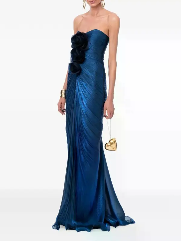 ANA RADU Strapless Floral Appliqué Maxi Dress