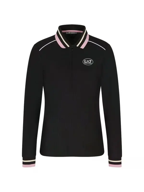 EA7 Logo-print Zip-up Polo Shirt - Black