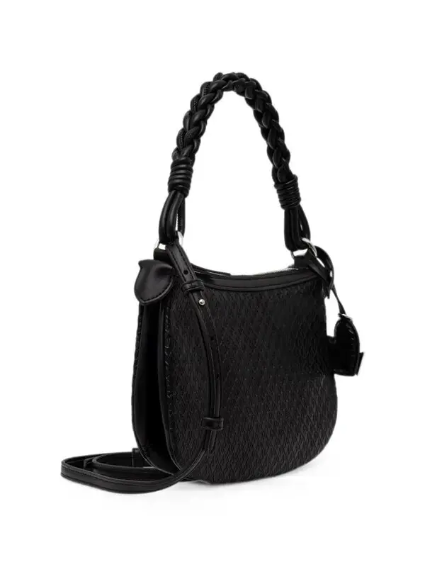 Armani Exchange Mini Monogram-embossed Braided-handle Shoulder Bag - Black