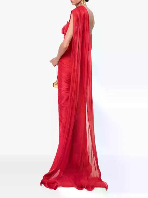 ANA RADU Floral Detail Draped One-shoulder Gown