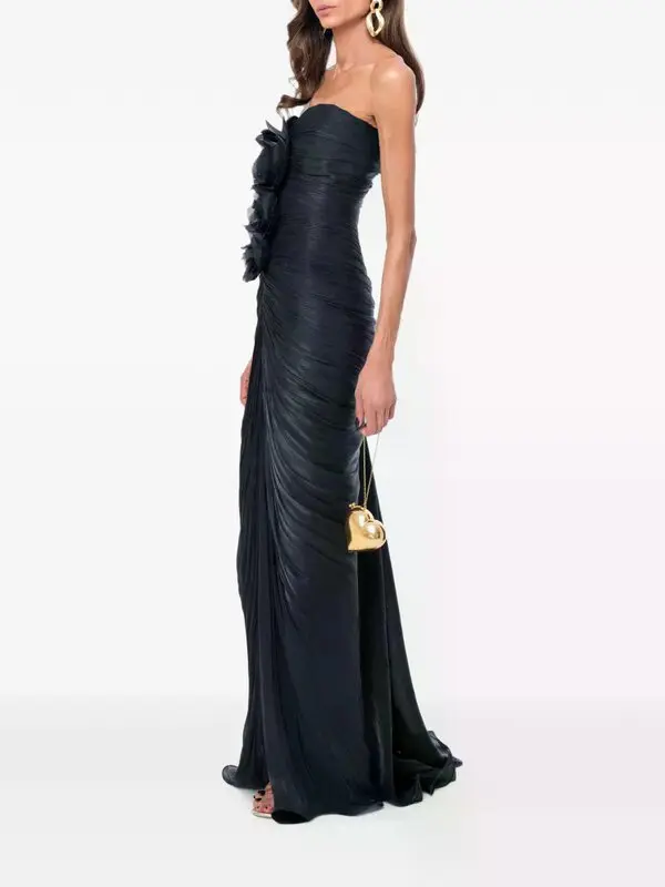 ANA RADU Strapless Sweetheart Maxi Dress With Floral Appliqu
