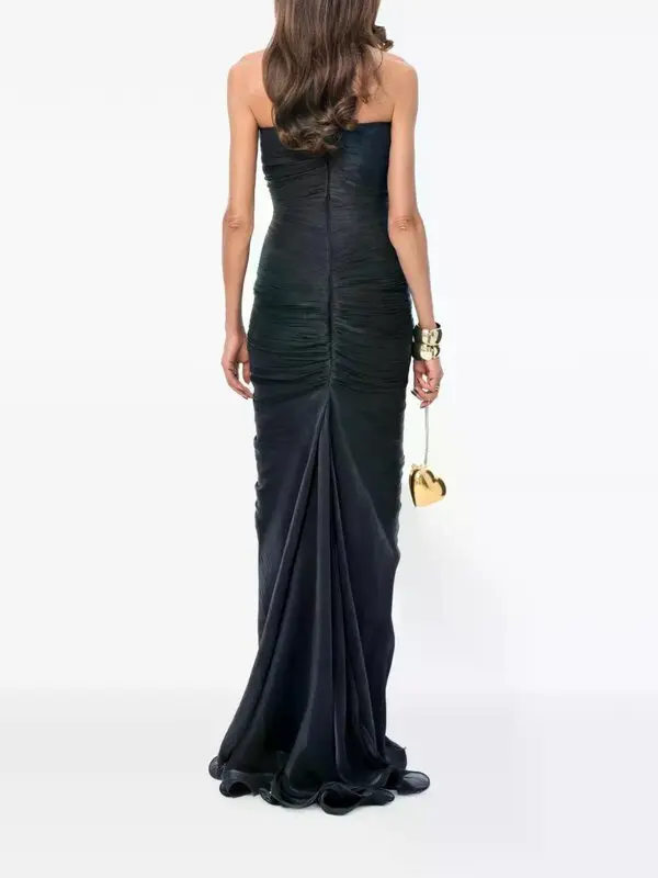 ANA RADU Strapless Sweetheart Maxi Dress With Floral Appliqu