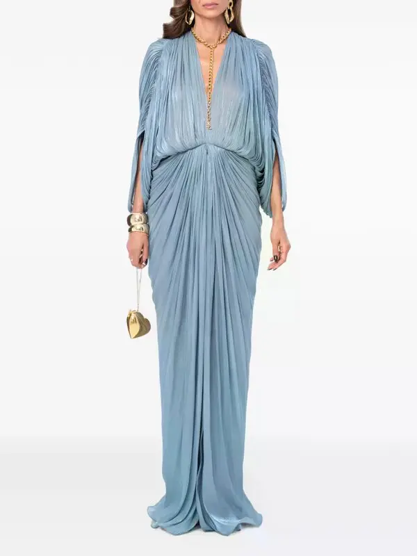 ANA RADU Plissé-effect Draped Maxi Dress - Blue