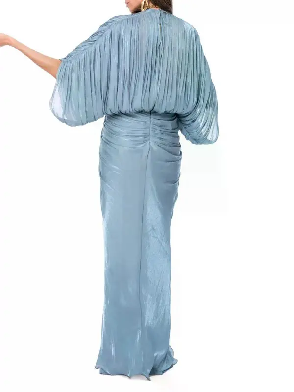 ANA RADU Plissé-effect Draped Maxi Dress