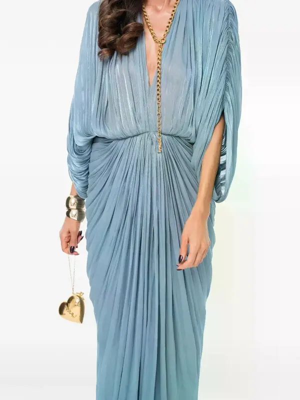 ANA RADU Plissé-effect Draped Maxi Dress